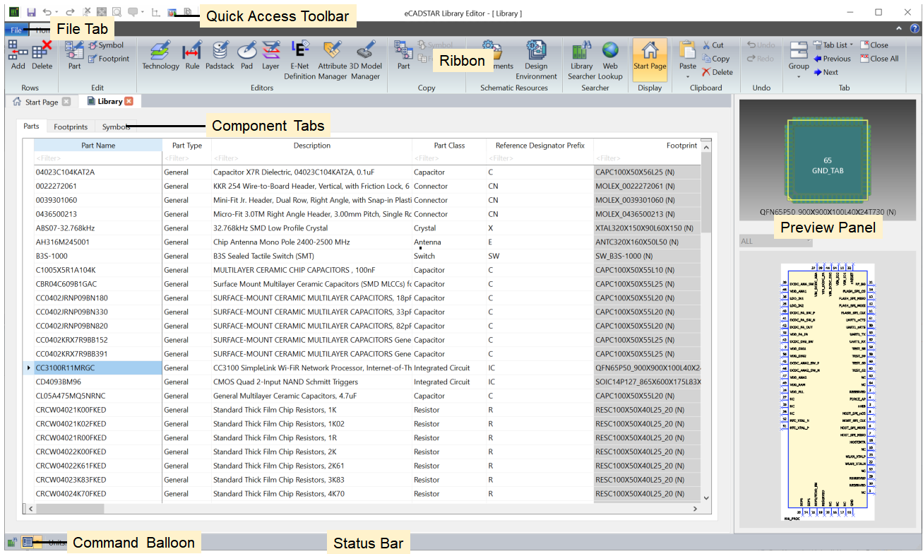 Library Editor Main Window